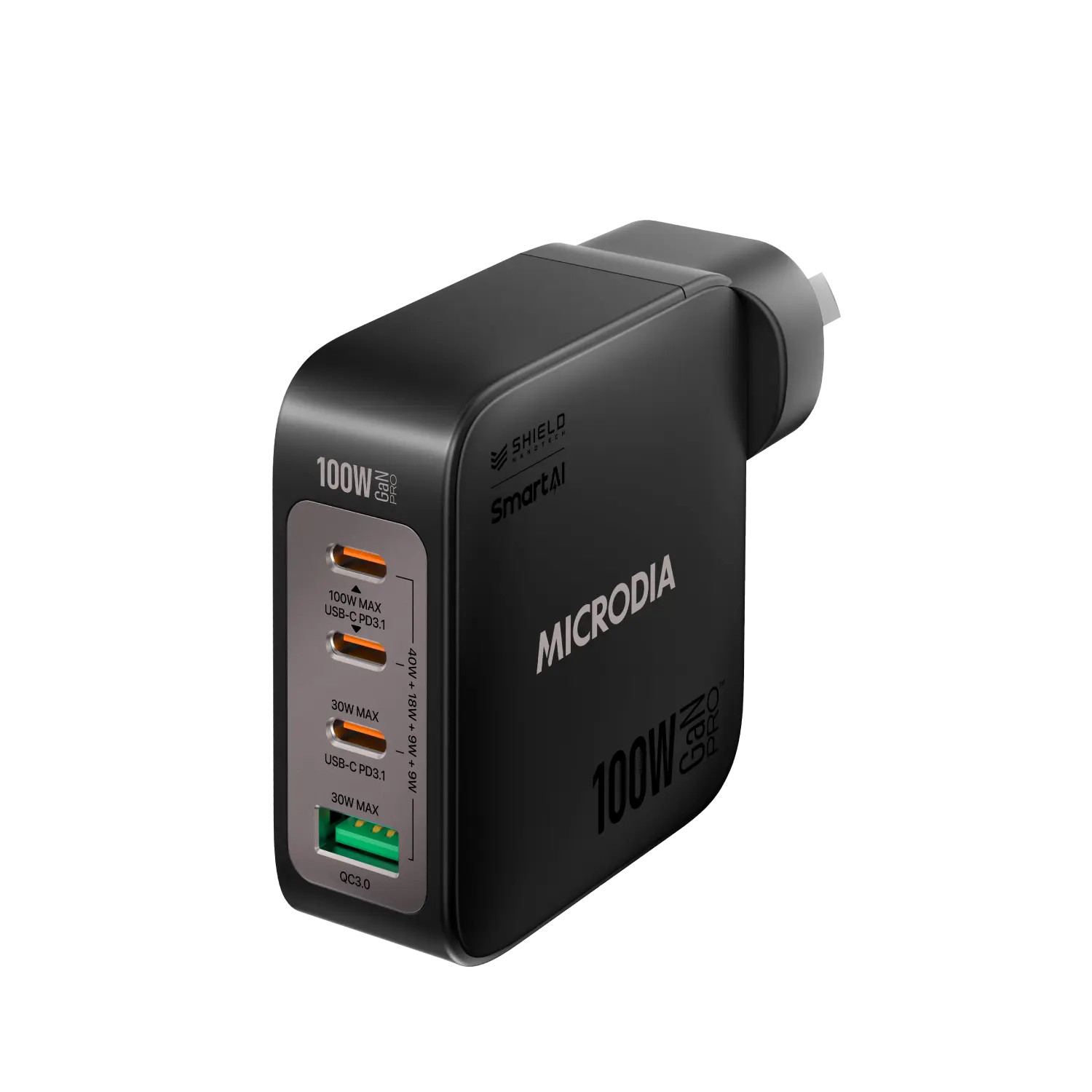 MICRODIA SMARTCube™ Nano 100W, GaN Pro Wall Charger, 4-Port - Charcoal – Actiontech